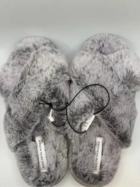 Saks Fifth Avenue | Shoes | Saks Fifth Avenue Gray Faux Fur Slipon ...